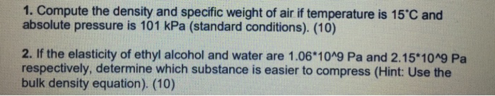 Solved Compute the density and specific weight of air if | Chegg.com
