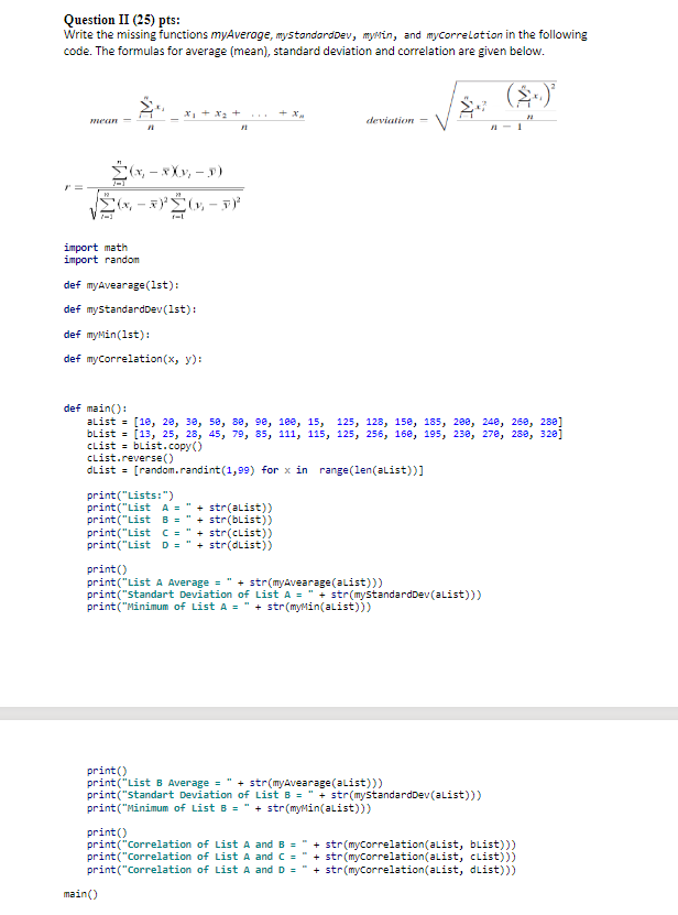 Solved Question II (25) pts: Write the missing functions | Chegg.com