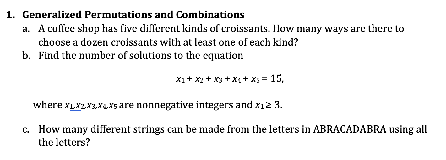 Solved 1. Generalized Permutations and Combinations a. A | Chegg.com