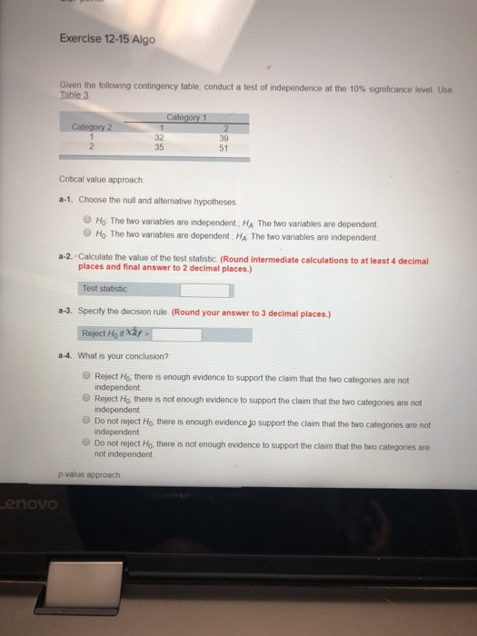 Solved Exercise 12-15 Algo Given the follow ng contingency | Chegg.com
