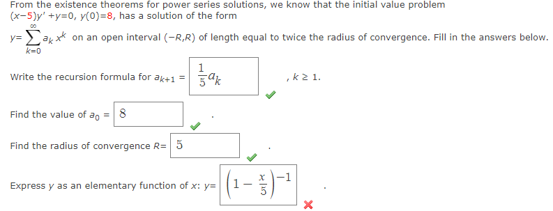 Solved From the existence theorems for power series | Chegg.com