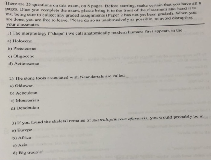 Solved There are 25 questions on this exam, on pages. Once | Chegg.com