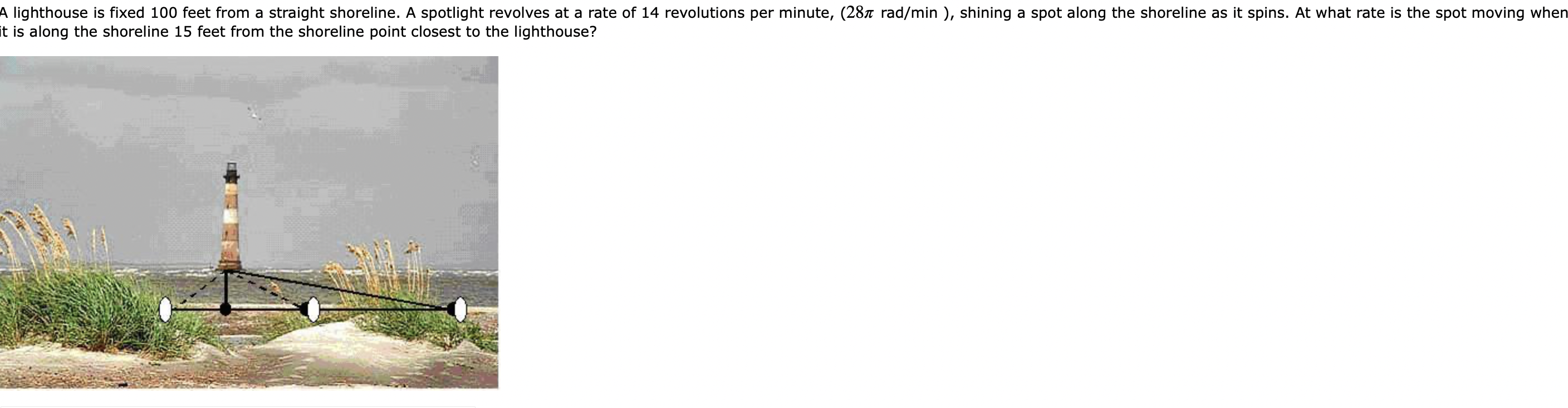 Solved A lighthouse is fixed 100 feet from a straight | Chegg.com