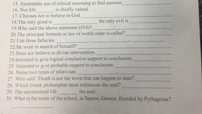 5. A place where philosophical discussion takes pa 6. | Chegg.com