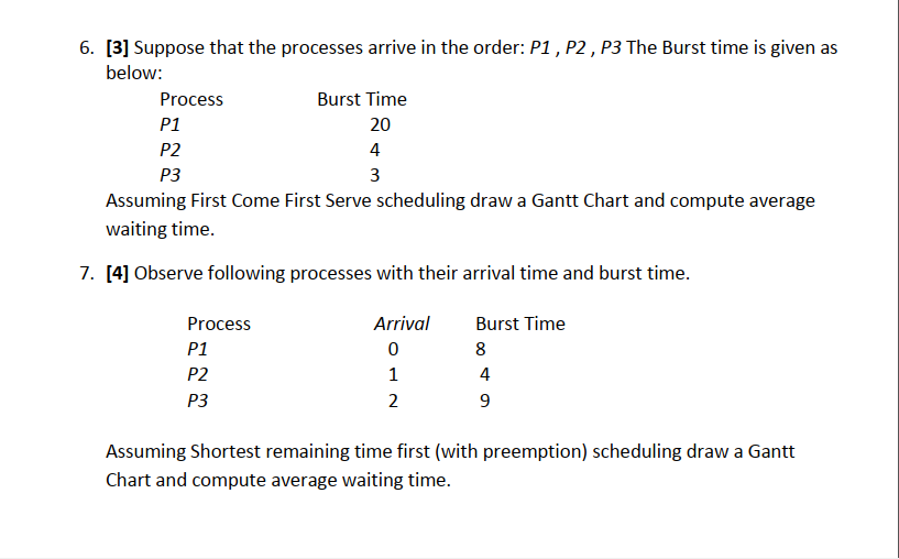 Solved 6. [3] Suppose that the processes arrive in the | Chegg.com