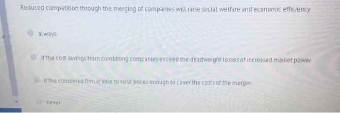 Solved Reduced competition through the merging of companies | Chegg.com