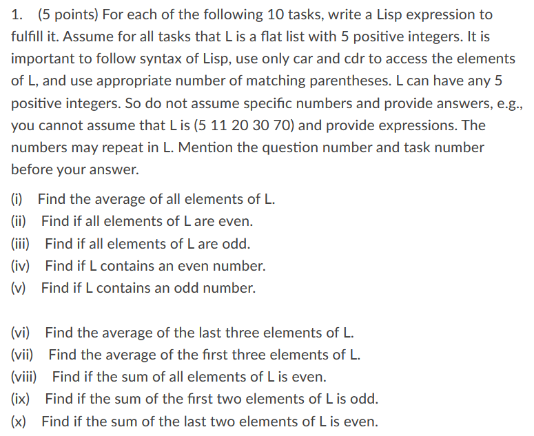 Solved 1. (5 points) For each of the following 10 tasks, | Chegg.com