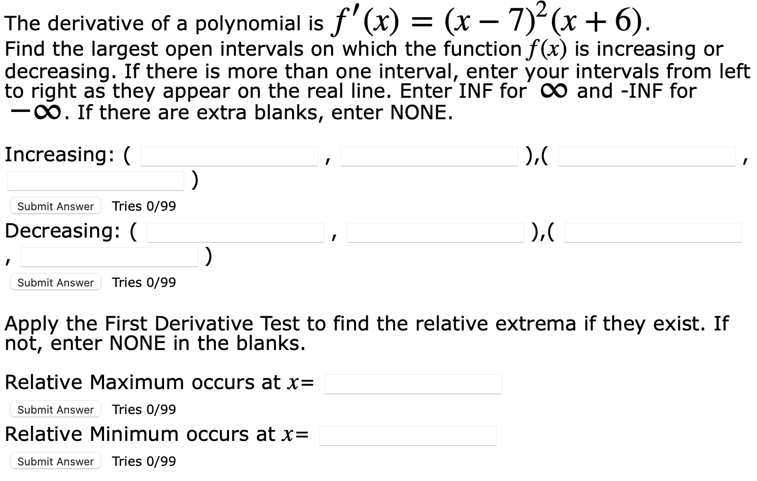 Solved The Derivative Of A Polynomial Is F′ X X−7 2 X 6