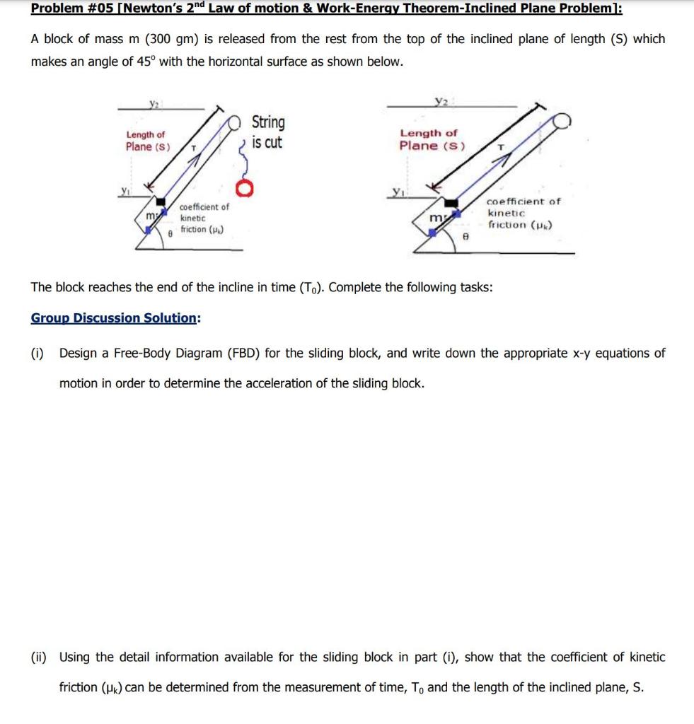 Solved Problem \#05 [Newton's 2nd Law of motion \& | Chegg.com