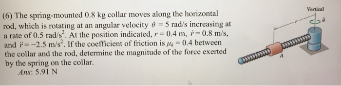 Solved Vertical (6) The spring-mounted 0.8 kg collar moves | Chegg.com