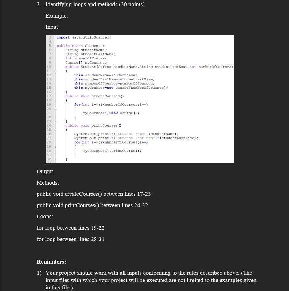 3. Identifying loops and methods (30 points) Example: | Chegg.com