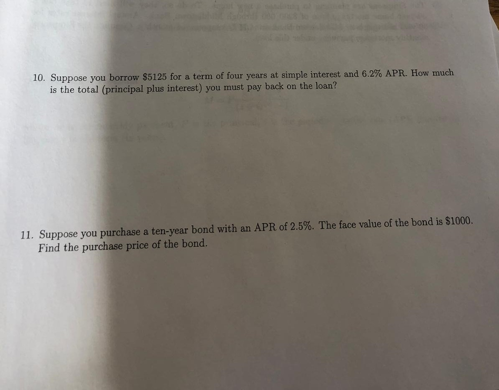 Solved 10. Suppose you borrow $5125 for a term of four years | Chegg.com