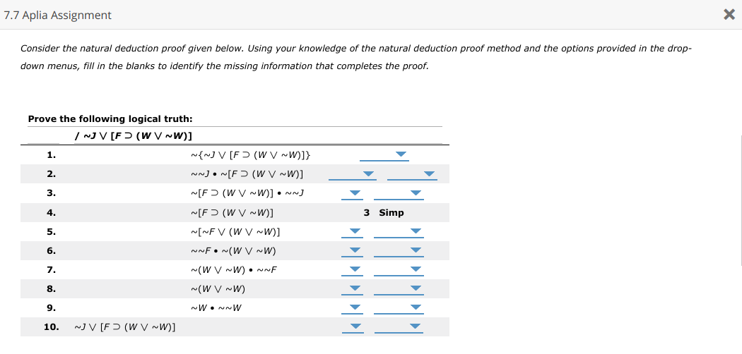 Solved 7.7 Aplia Assignment 2. Proving Logical Truths in | Chegg.com