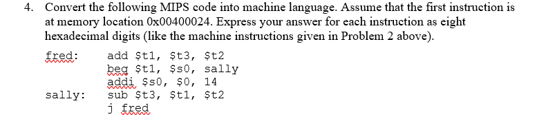 Convert the following MIPS code into machine | Chegg.com