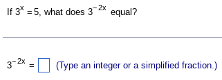 Solved If 3x=5, what does 3−2x equal? 3−2x= (Type an integer | Chegg.com