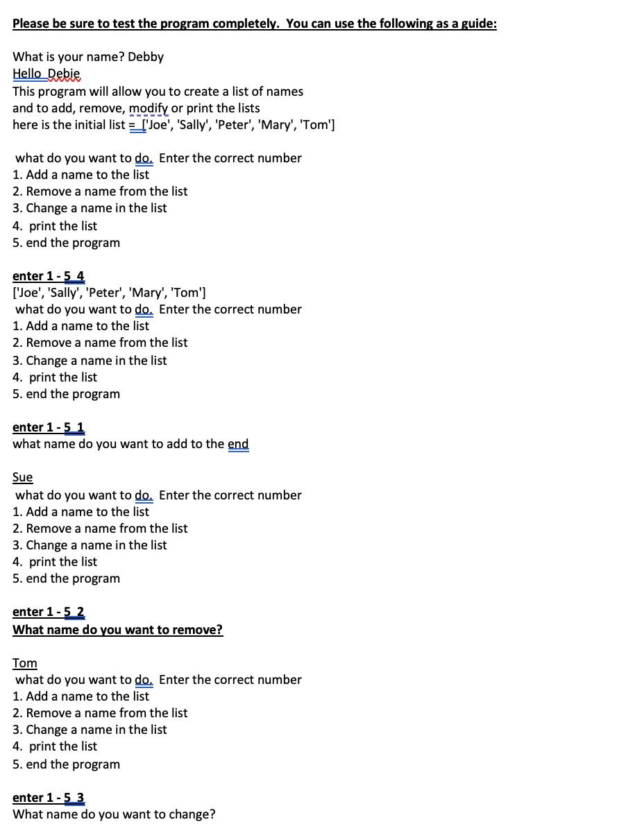 Solved Lab 8: You will create a list of names and write a | Chegg.com