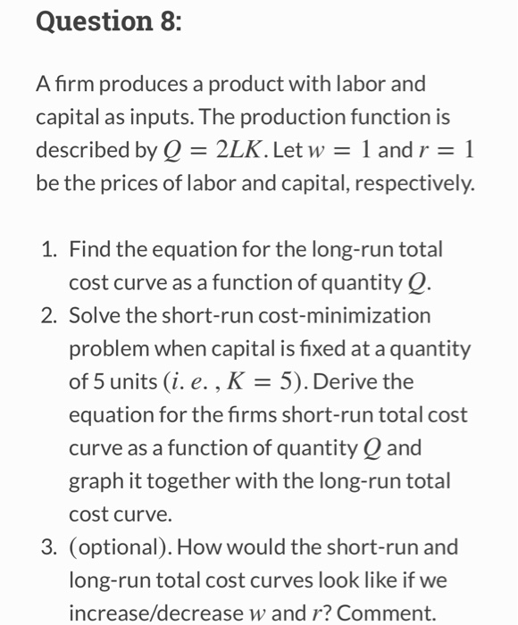 Solved Question 6: For each of the total cost functions, | Chegg.com