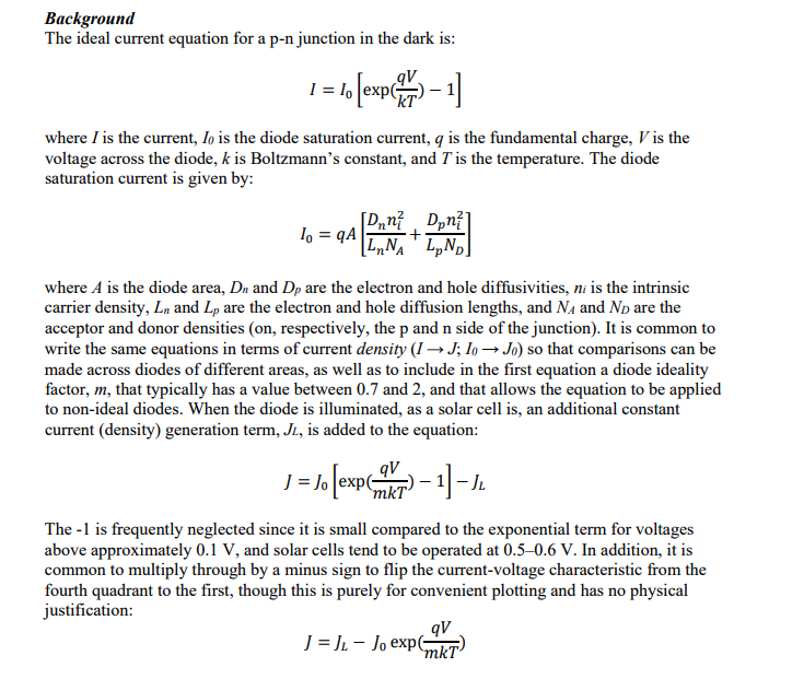 Solved Background The ideal current equation for a p-n | Chegg.com