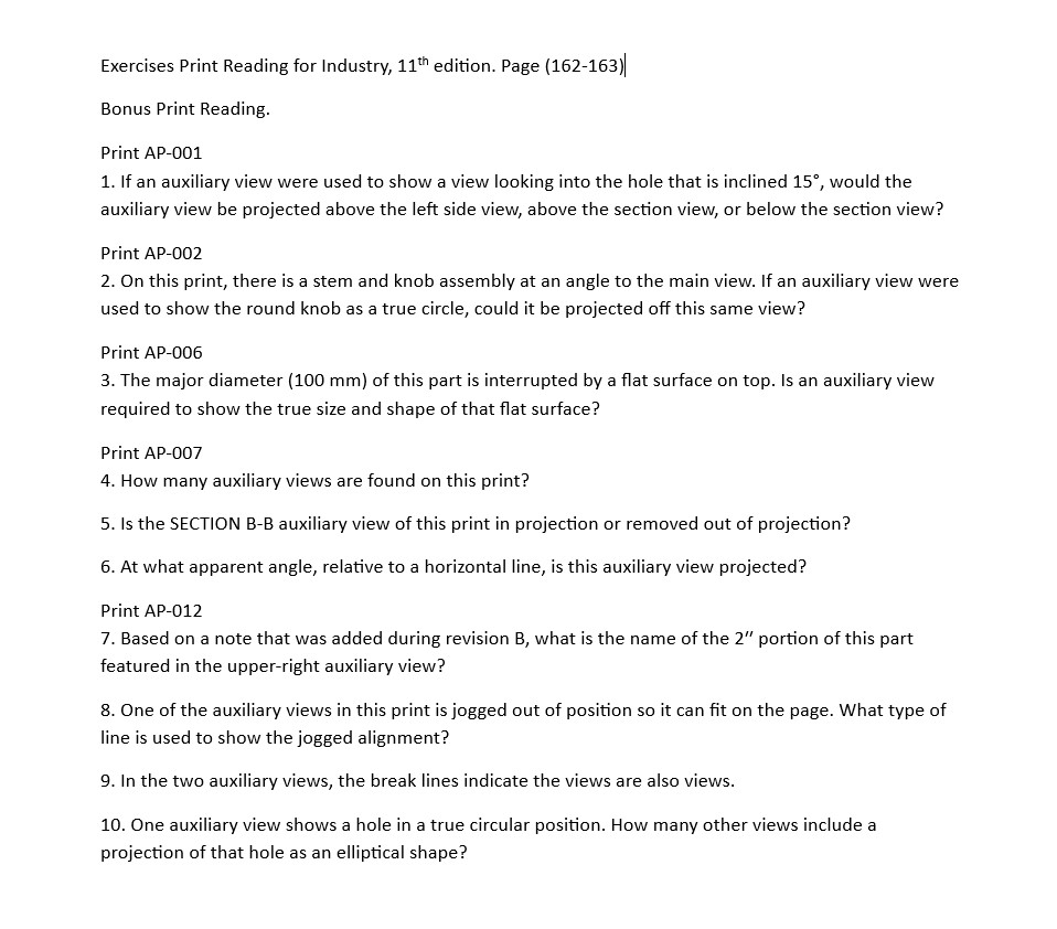 Solved Exercises Print Reading for Industry, 11th ﻿edition. | Chegg.com