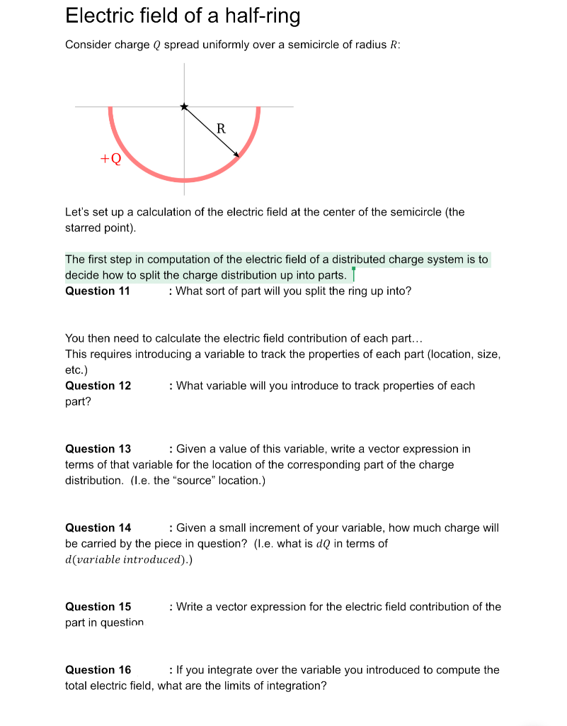 Solved Electric field of a half-ring Consider charge Q | Chegg.com