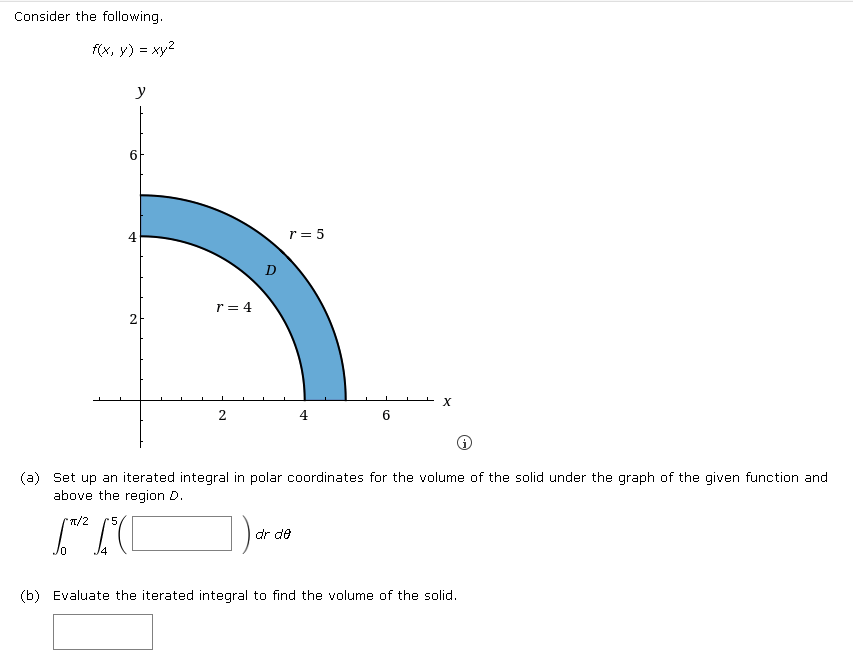 Solved Consider the following.f(x,y)=xy2(a) ﻿Set up an | Chegg.com