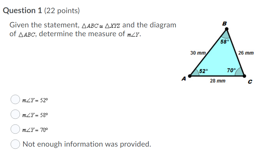 Solved Question 1 (22 points) Given the statement, AABC = | Chegg.com