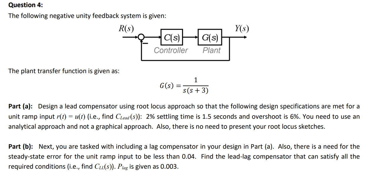 Solved Question 4: The following negative unity feedback | Chegg.com