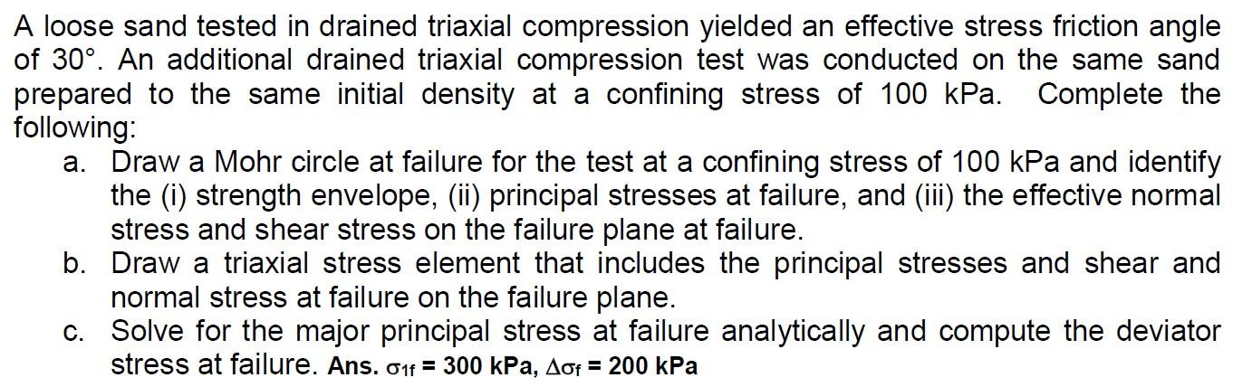 A loose sand tested in drained triaxial compression | Chegg.com