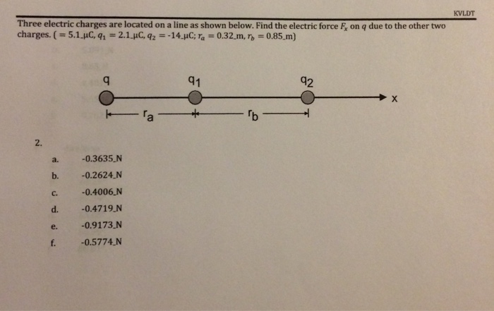 Solved KVLDT Three electric charges are located on a line as | Chegg.com