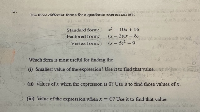 Solved The three different forms for a quadratic expression | Chegg.com