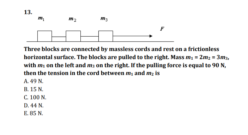 Solved 13. m2 m3 Three blocks are connected by massless | Chegg.com