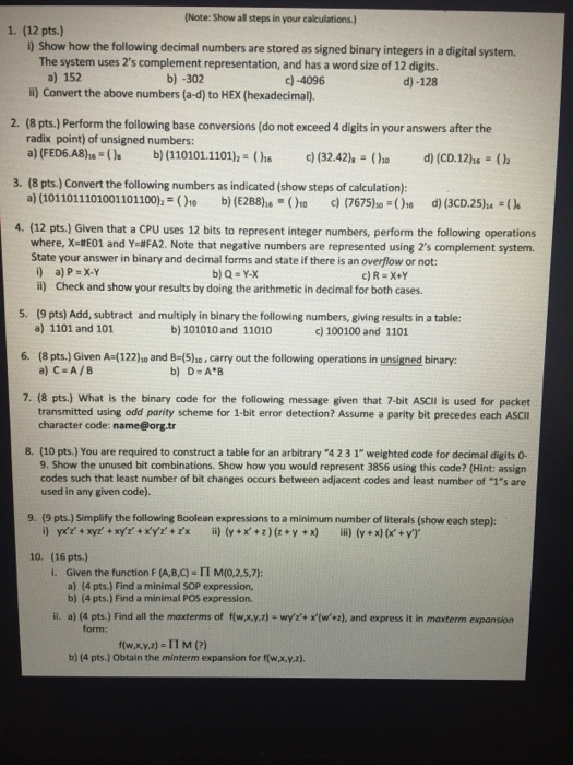 Solved Show How The Following Decimal Numbers Are Stored As 