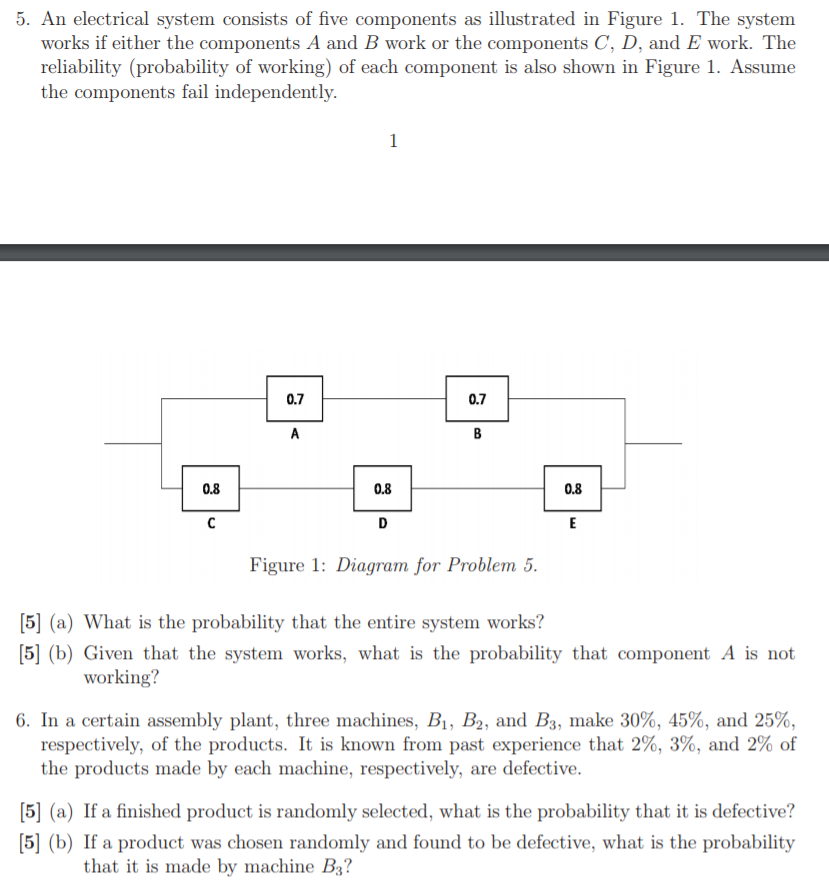 Solved 5. An electrical system consists of five components | Chegg.com