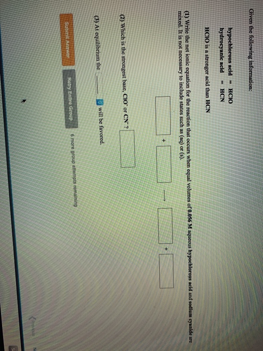 Solved Given the following hypochlorous acid HCIO | Chegg.com