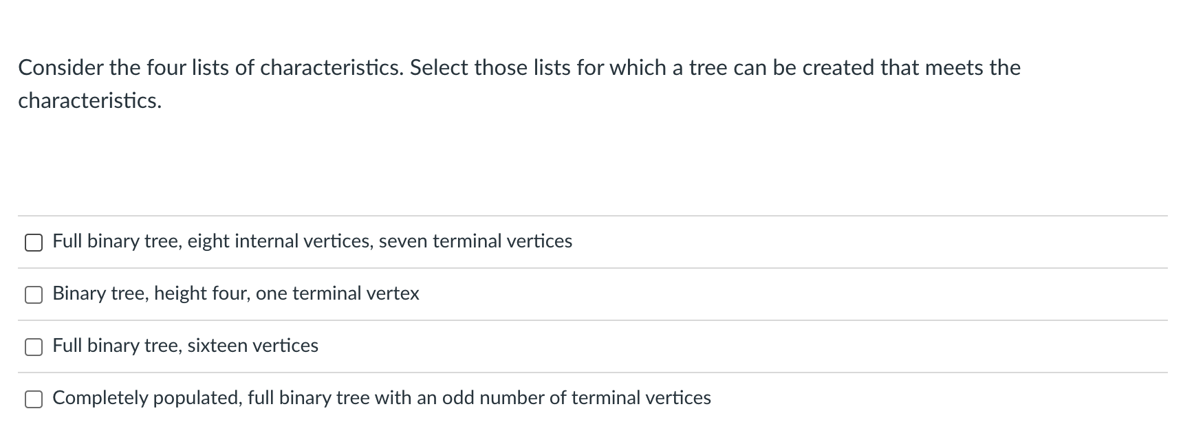 Solved Consider the four lists of characteristics. Select | Chegg.com