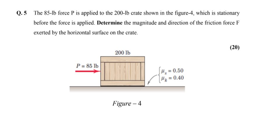 Solved Q.5 The 85-lb force P is applied to the 200-lb crate | Chegg.com