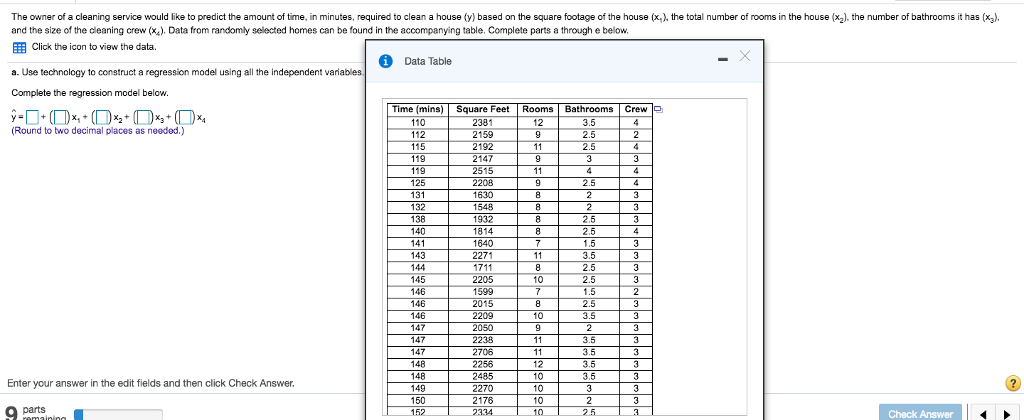 Solved A Use Technology To Construct A Regression Model
