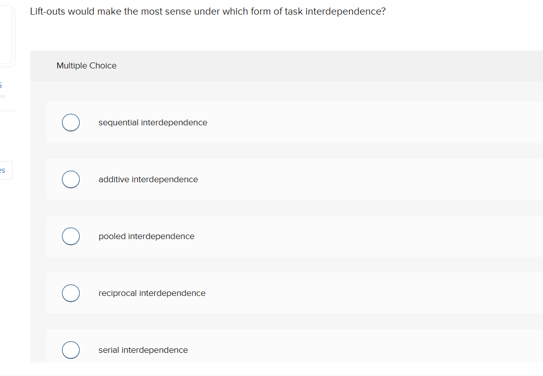 Solved Lift-outs would make the most sense under which form | Chegg.com