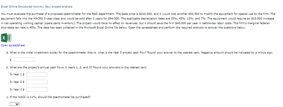 Solved Excel Online Structured Activity: New project | Chegg.com