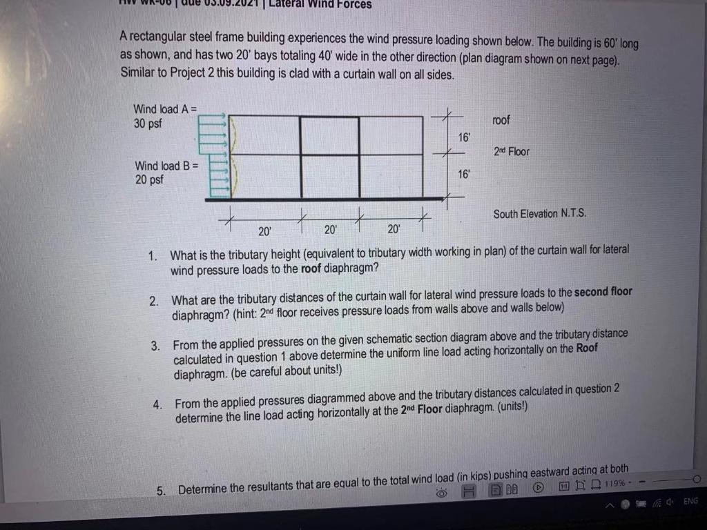Solved Lateral Wind Forces A rectangular steel frame | Chegg.com