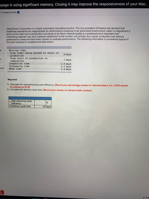 Solved page is using significant memory. Closing it may | Chegg.com