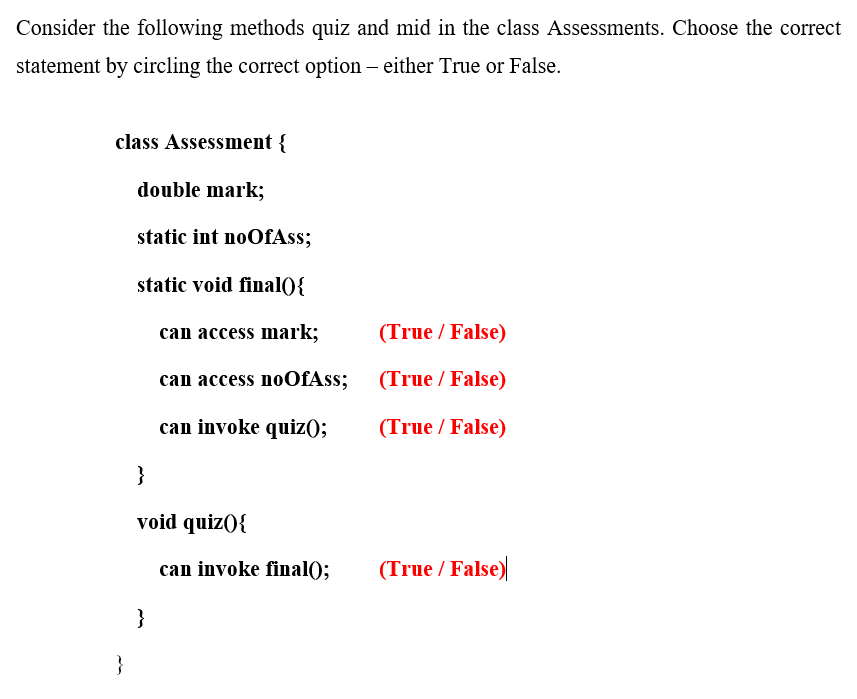 Solved Consider the following methods quiz and mid in the | Chegg.com