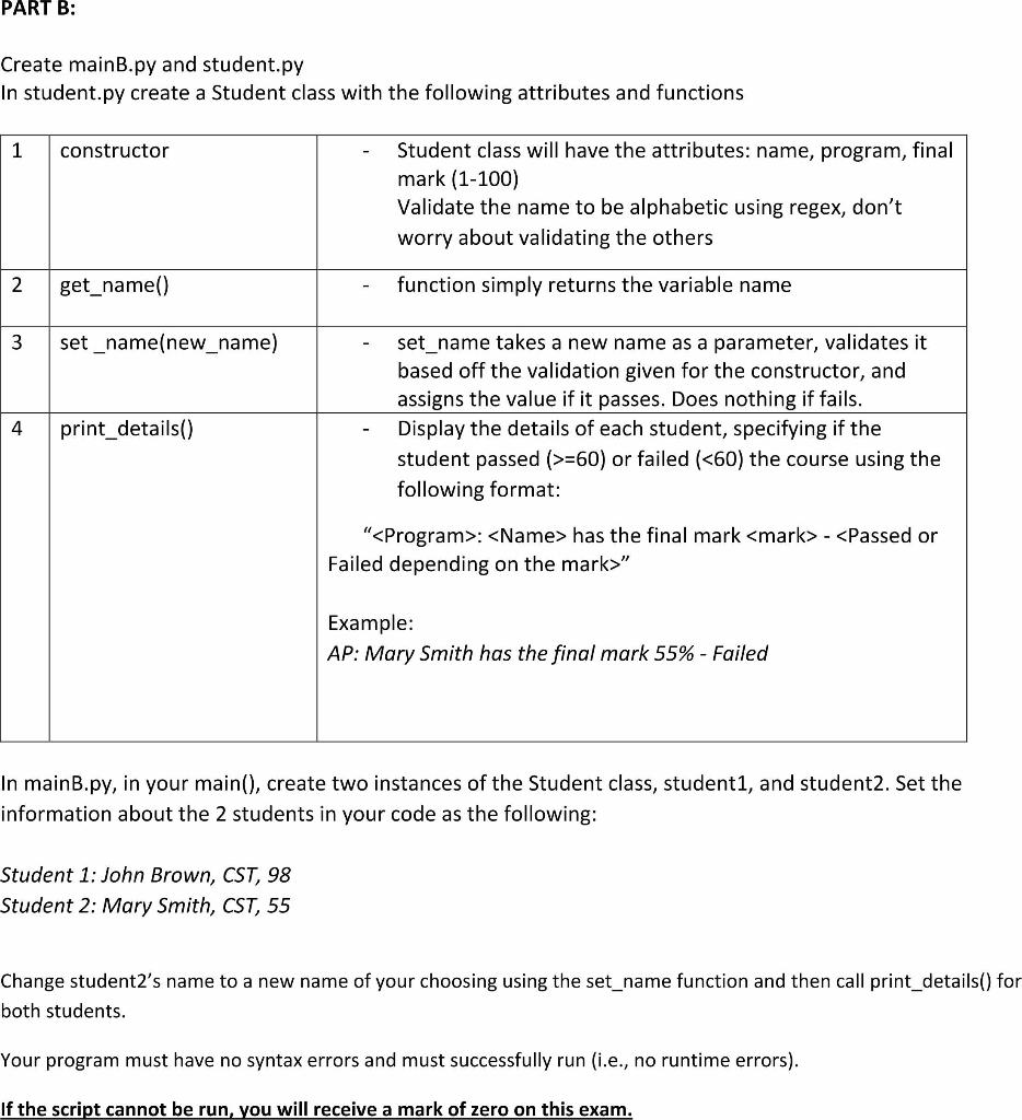 Solved PART B: Create mainB.py and student.py In student.py | Chegg.com