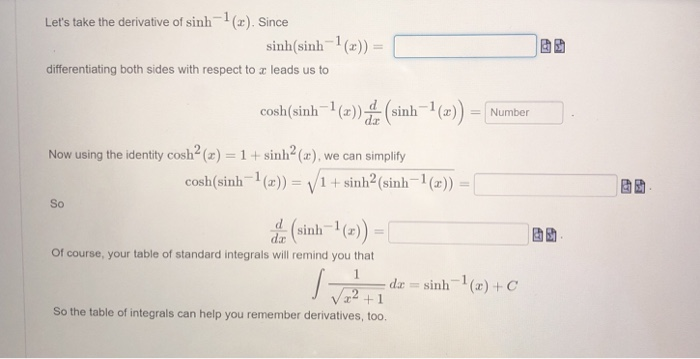 Solved Lets take the derivative of sinh 1(). Since | Chegg.com
