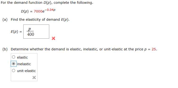 Solved For the demand function D(p), complete the following. | Chegg.com