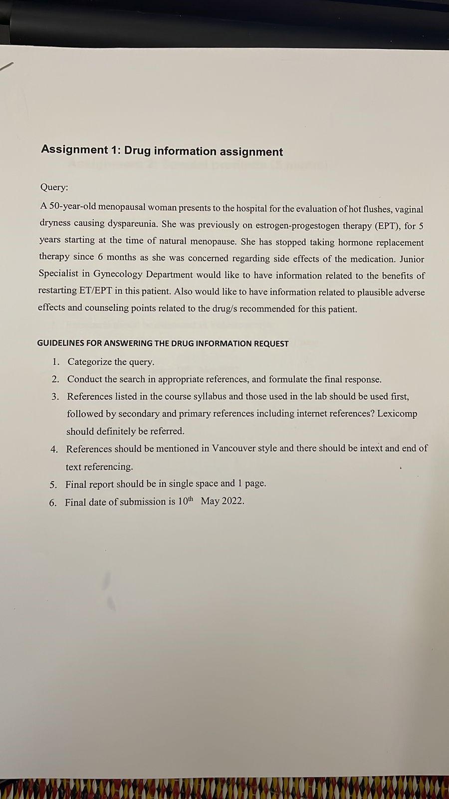 Solved Assignment 1: Drug information assignment Query: A | Chegg.com