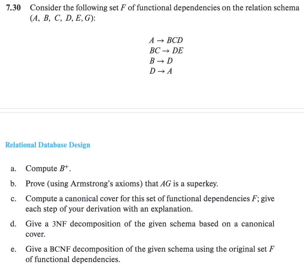Solved 7.30 Consider the following set F of functional | Chegg.com