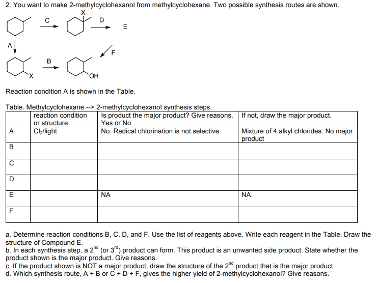 Solved 2. You want to make 2-methylcyclohexanol from | Chegg.com
