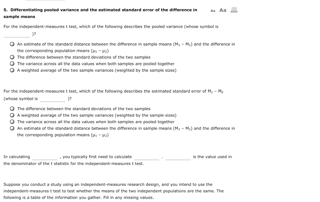 Solved 5. Differentiating pooled variance and the estimated | Chegg.com