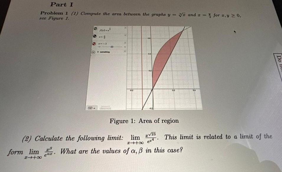 Solved Problem 1 ( 1 ) Compute the area between the graphs | Chegg.com